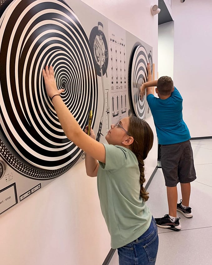 These hypnotic spinning discs mesmerize visitors of all ages. Touch them and feel your brain trying to make sense of what your eyes are reporting.