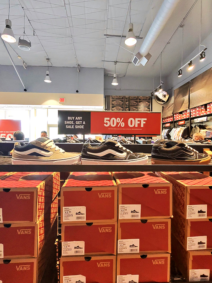 Vans shoes stacked like treasure. Remember when these were just for skateboarders? Now they're for anyone with feet.