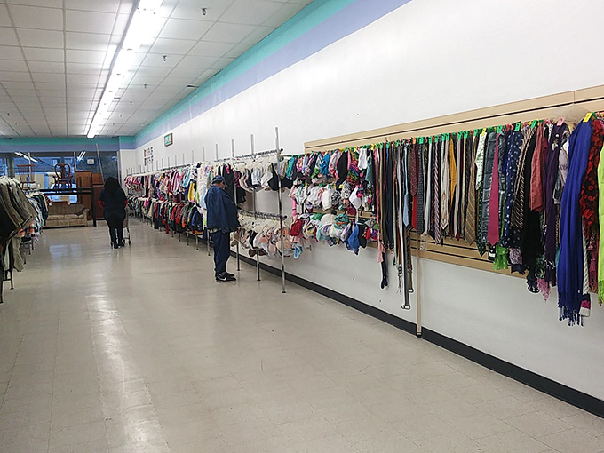 The fashion rainbow where polyester and designer dreams coexist in perfect thrifty harmony.