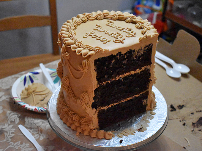 This chocolate layer cake with caramel frosting has more layers than a Christopher Nolan movie. The slice reveals all the delicious plot twists.