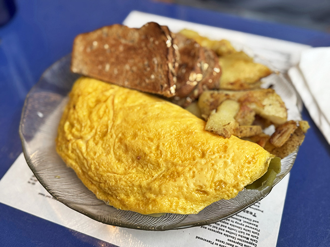A golden omelet that's fluffier than the clouds over Delaware, paired with home fries that could make a potato farmer weep with joy.