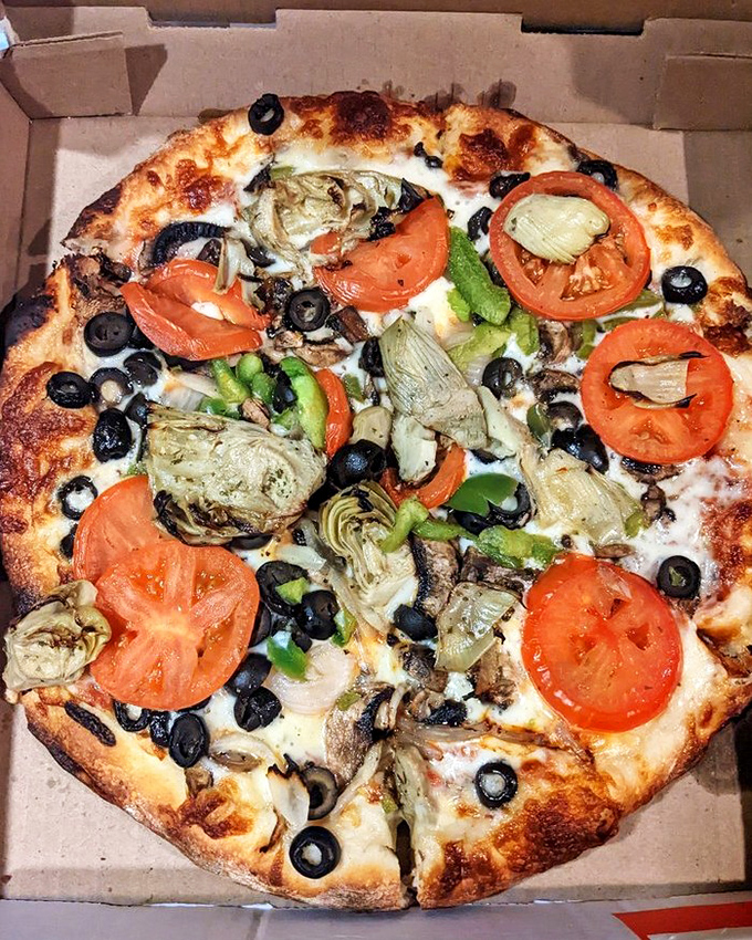 A rainbow of vegetables dancing on cheese - even Popeye would abandon his spinach for this.