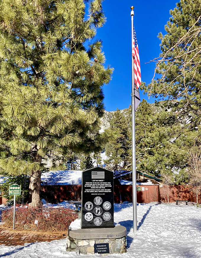 Even the monuments here stand at attention against those stunning San Gabriel Mountain views.