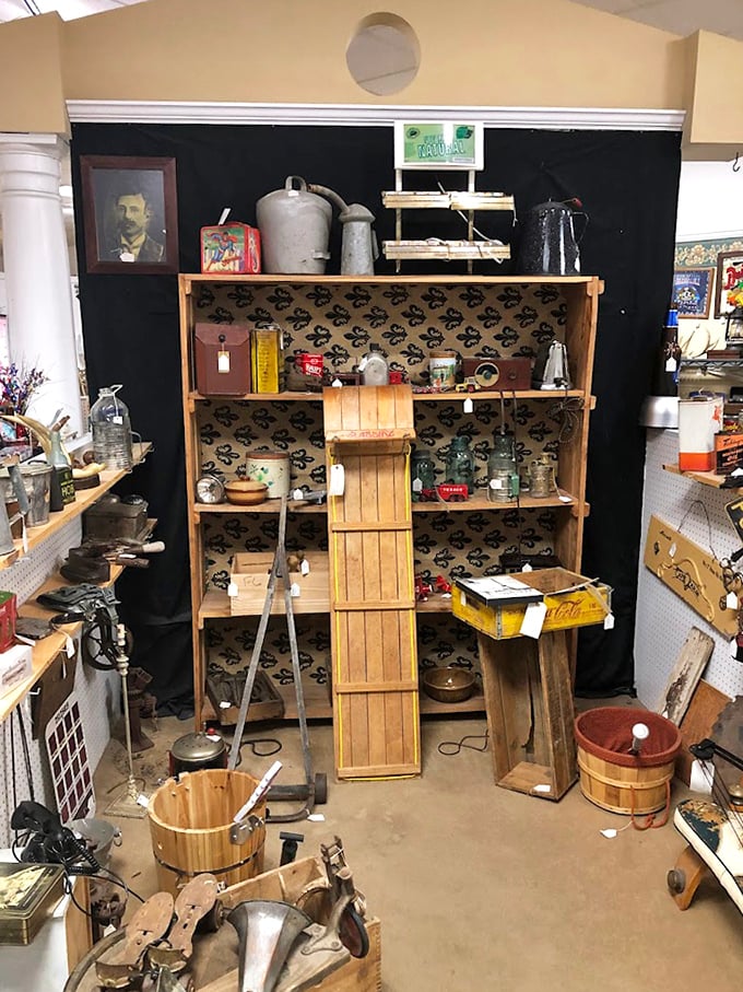Wooden buckets, vintage tools, and artifacts that would make American Pickers slam on their brakes and reverse down the highway.