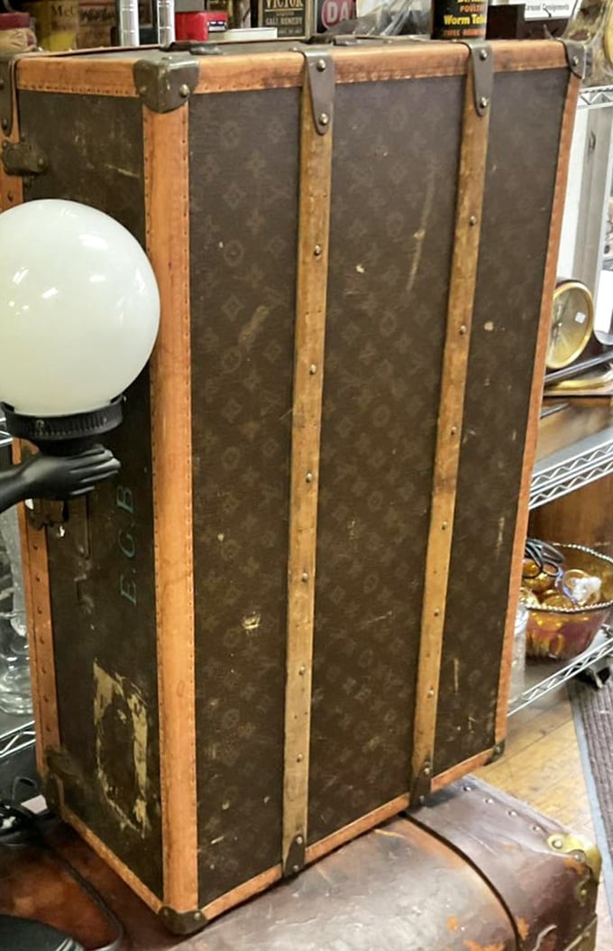 This weathered Louis Vuitton steamer trunk has more stories to tell than your uncle after three Old Fashioneds. Travel companion to adventures we can only imagine. 