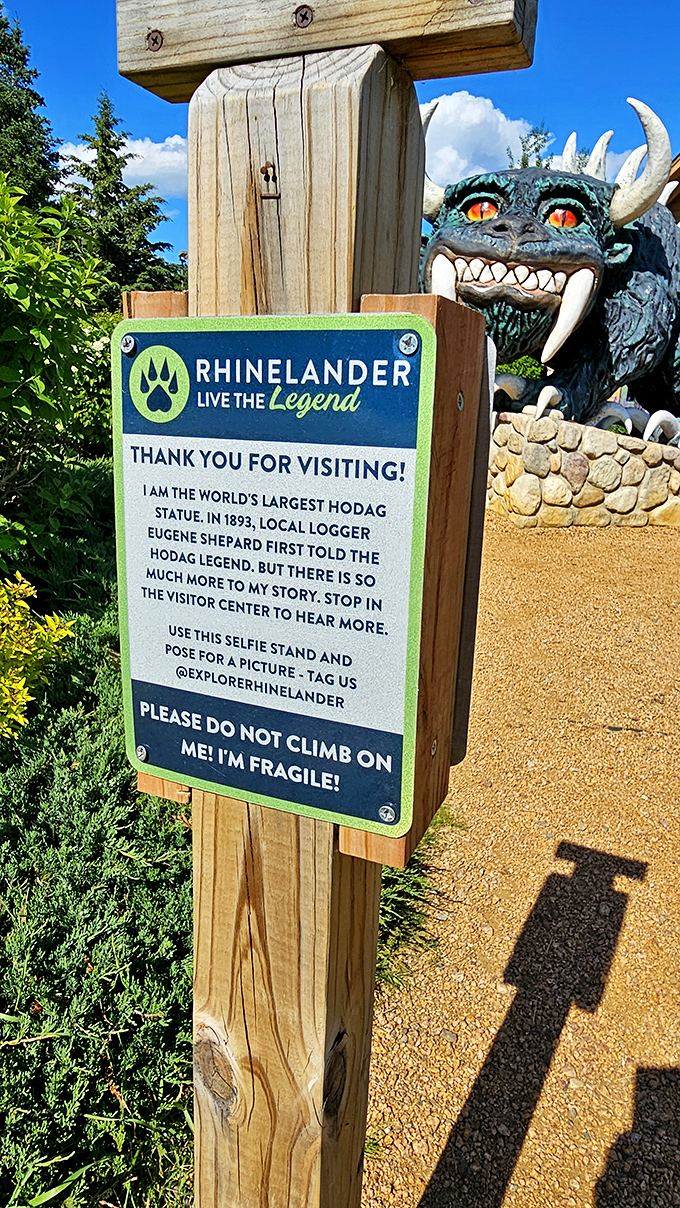 The world's largest Hodag statue comes with its own instruction manual - fragile monsters need gentle handling.