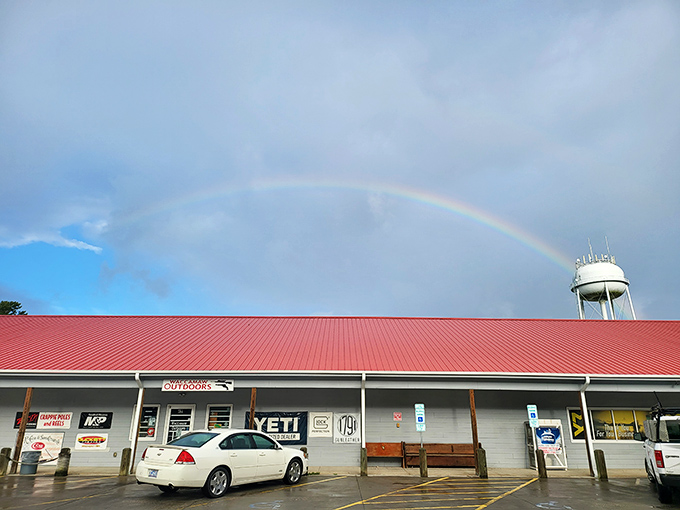 Even rainbows seem to know where to appear at Lake Waccamaw, arching perfectly over local businesses after a summer shower.