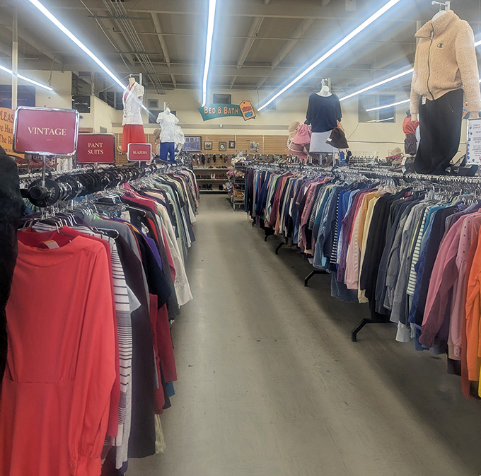 Endless racks where yesterday's fashion mistakes become today's vintage treasures and style statements.