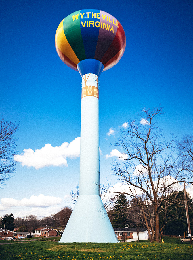 Wytheville's colorful water tower stands as both landmark and local pride&mdash;like a hot air balloon that decided to stay permanently.