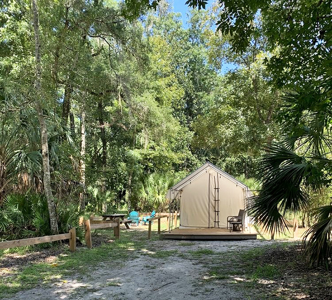Glamping goes wild at Manatee Springs with canvas accommodations that bridge the gap between roughing it and comfort.