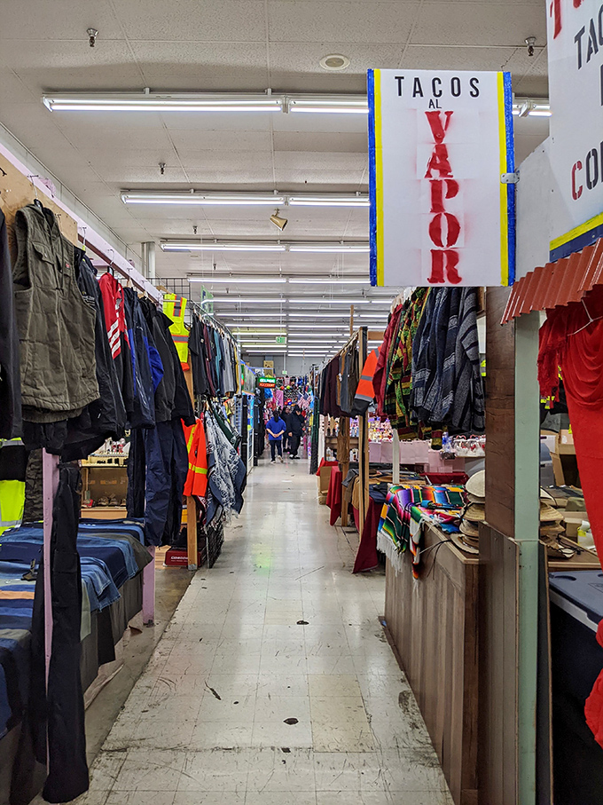 "Tacos Al Vapor" signs point the way like delicious road markers in this labyrinth of treasures and treats.