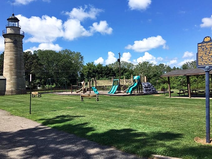 A playground with the world's most impressive backdrop. "Mom, I went down the slide and time-traveled to the 19th century!"