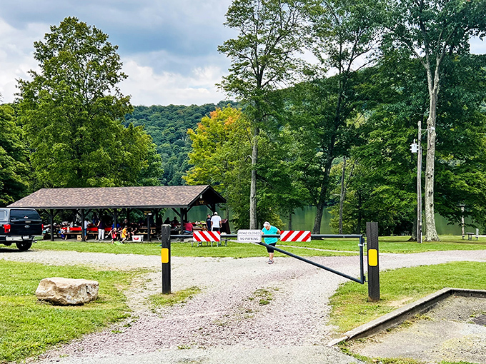 The covered pavilion offers a gathering spot where generations of families have celebrated everything from birthdays to "we survived swimming in the cold lake" parties.