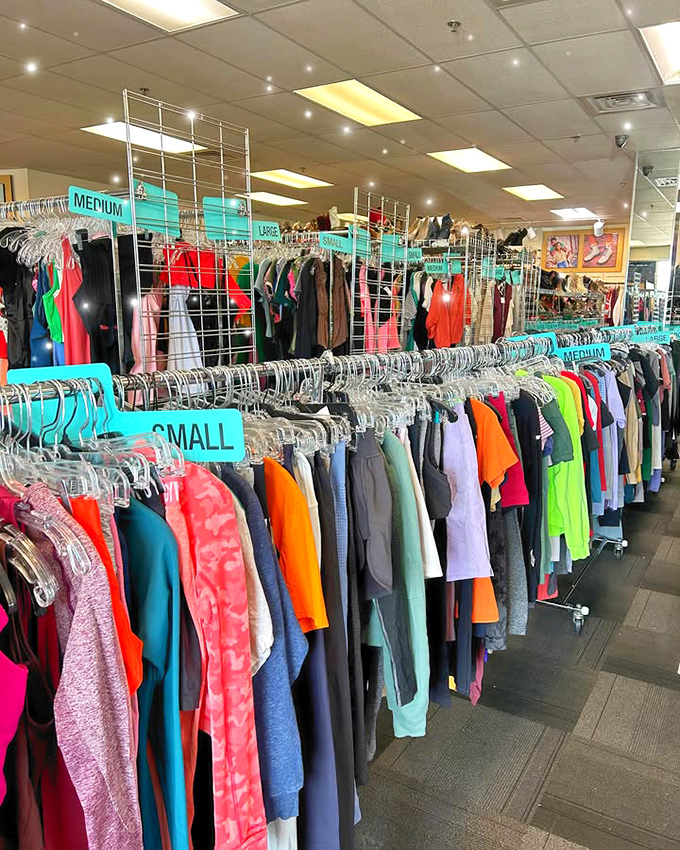 Organized chaos at its finest&mdash;racks color-coded and size-sorted make finding that perfect tee as easy as spotting sprinkles on ice cream.