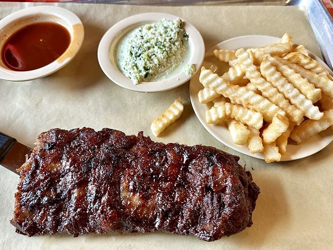 Ribs that don't need a fancy introduction&mdash;just a napkin and your undivided attention. The crinkle-cut fries are the perfect supporting cast.
