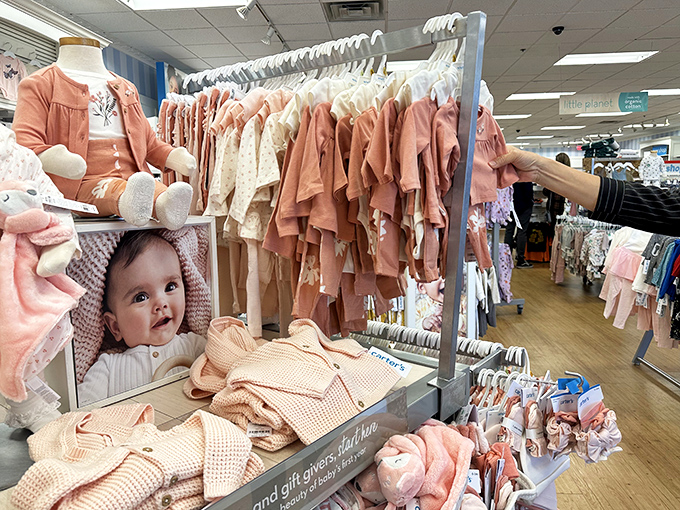 Tiny clothes for tiny humans at not-so-tiny savings. The baby section proves that cuteness and practicality can peacefully coexist at outlet prices.