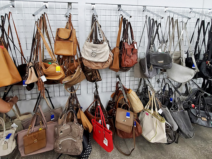 Handbag heaven for the accessory aficionado. Like a leather and canvas garden where purses bloom in every imaginable shape and color.