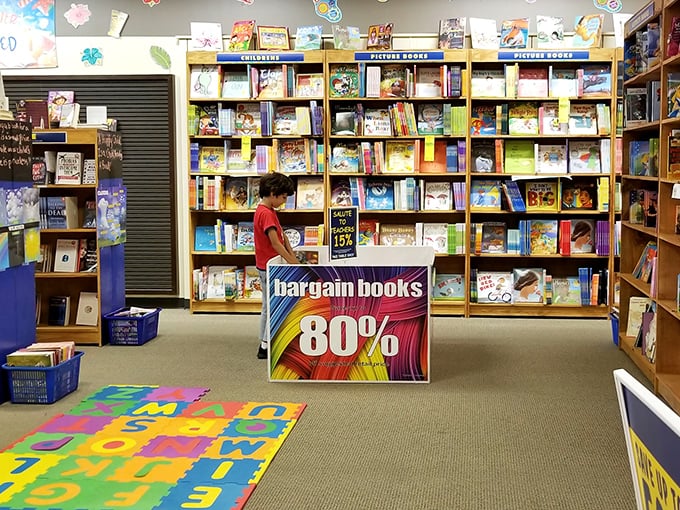 Book lovers beware: with 80% off stickers and a children's section complete with alphabet floor mat, your $50 budget might disappear here.