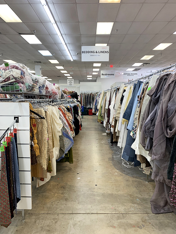 The bedding section: where vintage linens and contemporary comforters coexist like Florida's snowbirds and locals&mdash;somewhat reluctantly but making it work.