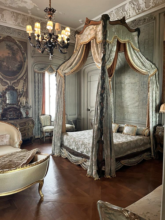 A bedroom fit for royalty&mdash;or anyone who's ever dreamed of waking up in a period drama. That canopy isn't just a bed, it's architecture.