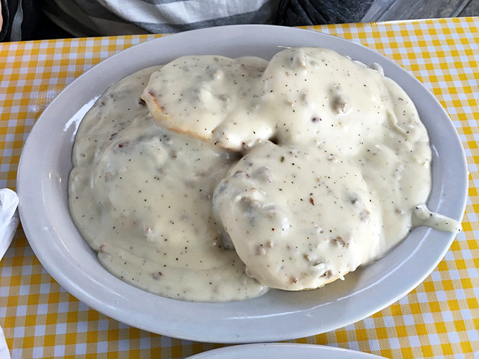Biscuits and gravy that would make your Southern grandmother nod in approval while simultaneously plotting to steal the recipe.