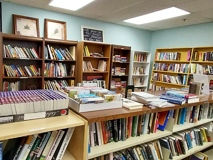 A bibliophile's dream where paperbacks and hardcovers create a literary landscape spanning decades of human thought, imagination, and forgotten bestseller lists.