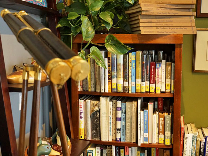 Books that have lived lives before yours. Each spine tells two stories: the one printed inside and the one about where it's been before landing here.