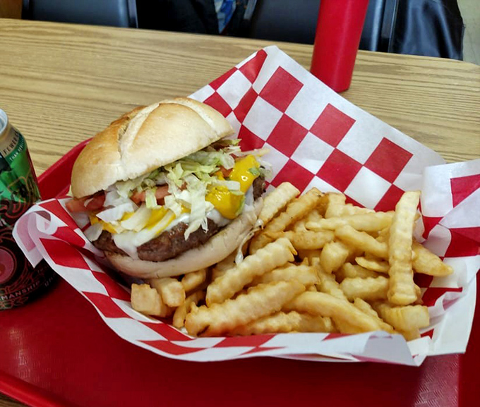 A burger that doesn't need Instagram filters to look good, paired with crinkle-cut fries that make the perfect crunchy sidekick.