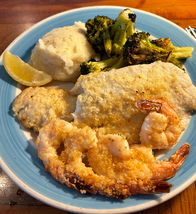 Surf meets surf in perfect harmony. The butter-baked haddock and shrimp prove that sometimes more is exactly what you need.