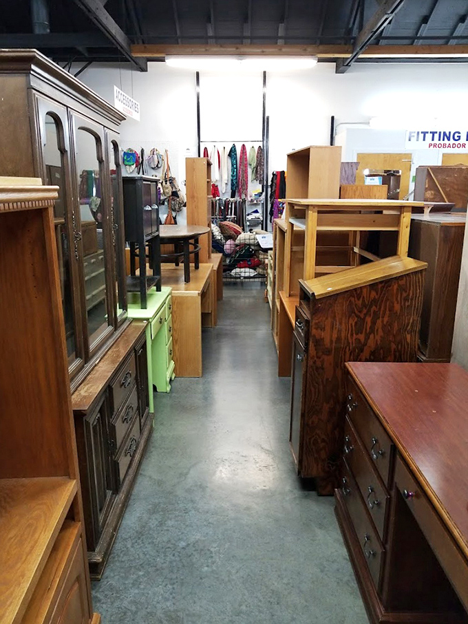 Furniture alley &ndash; where solid wood dressers and cabinets stand at attention, waiting for someone to recognize their potential.