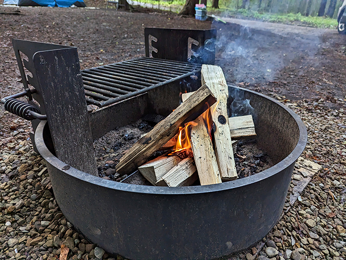 Every good camping story starts around a fire like this &ndash; just add friends, marshmallows, and tall tales about that "thing" you saw in the woods.