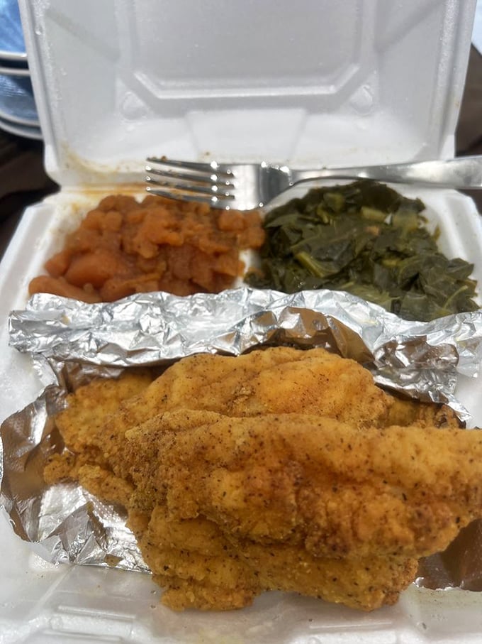 Golden-crusted catfish with soul-warming sides&mdash;this isn't just Southern cooking, it's edible poetry with a side of comfort.