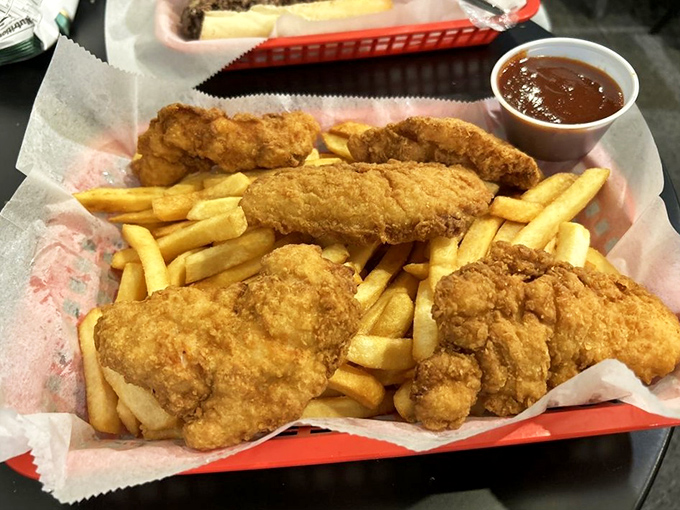 Golden-fried chicken fingers that would make Colonel Sanders weep with joy. Paired with crispy fries, it's comfort food that speaks to your soul.