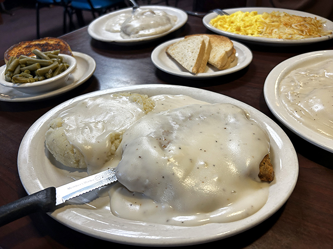 Country-fried steak smothered in gravy so good you'll want to write poetry about it. The mashed potatoes aren't just a side&mdash;they're a co-star.