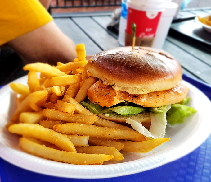 This chicken sandwich proves that even landlubbers can find happiness in this seafood paradise.