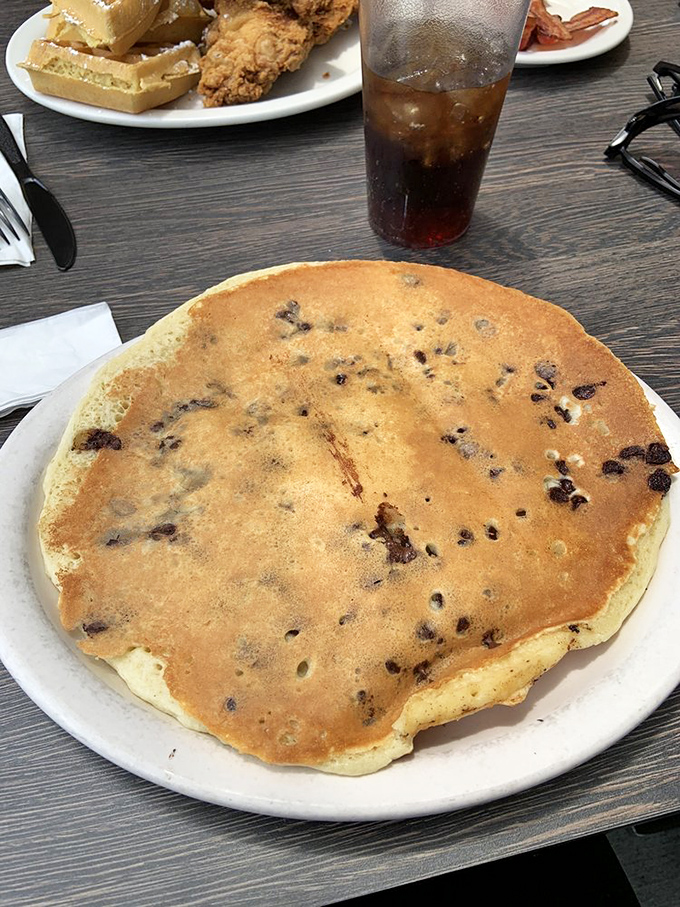 This chocolate chip pancake isn't just big&mdash;it's Pennsylvania-sized. One flapjack to rule them all, and in breakfast bind them.