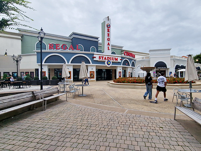 The Regal Cinema offers the perfect shopping intermission. Nothing says "I deserve this" like a mid-spree popcorn break. 