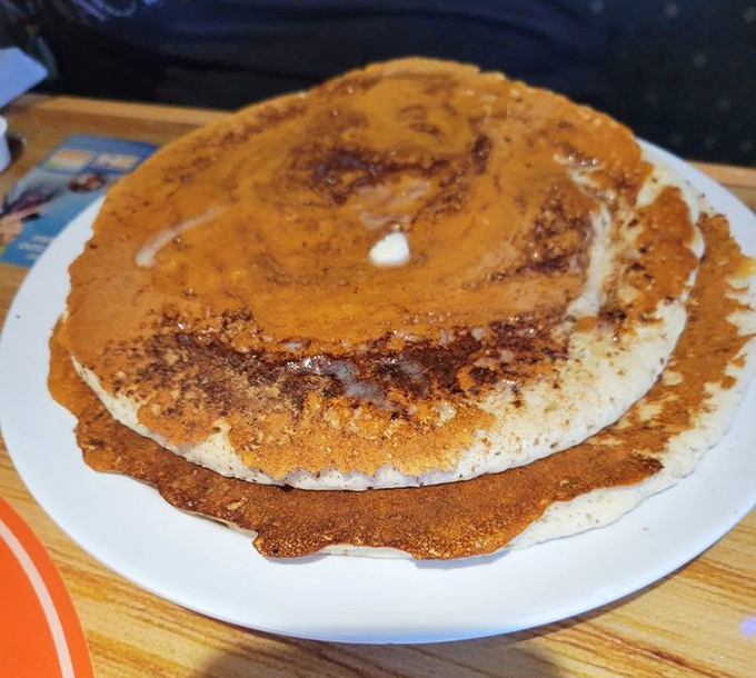 Cinnamon swirls dance across these pancakes like Fred Astaire on a very tasty stage.