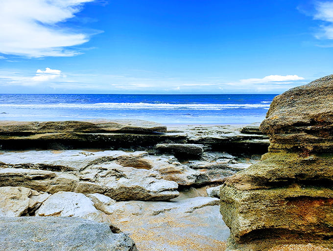 The Atlantic's artistic side: These remarkable coquina rock formations create a coastline that looks more like sculpture than beach.