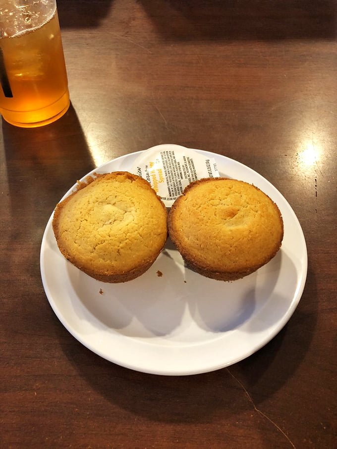 Cornbread muffins so perfectly golden they could make a Southerner weep. Paired with sweet tea, they're practically their own religious experience.
