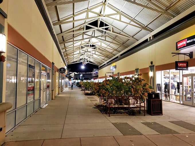 Midnight at the bargain oasis. These eerily quiet corridors transform into battlegrounds of polite elbowing when the doors open and the sales begin.