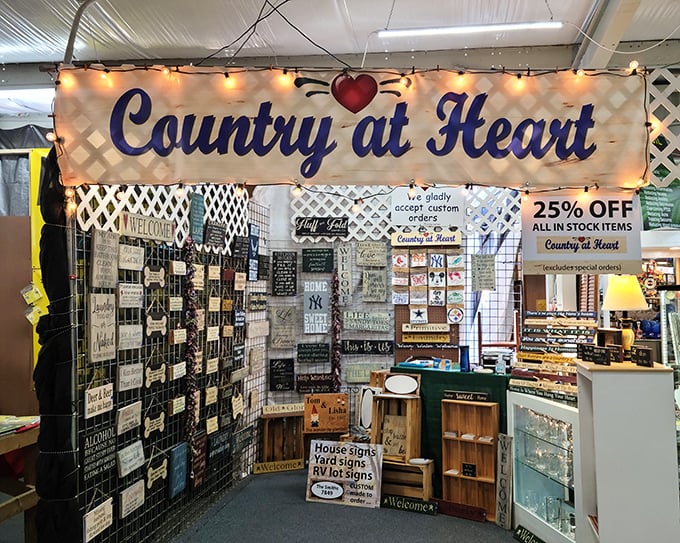 "Country at Heart" isn't just a booth—it's a lifestyle philosophy where rustic charm meets suburban living room, one wooden sign at a time.