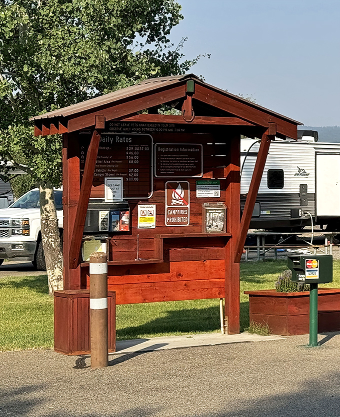 The check-in booth &ndash; where civilization's last paperwork stands between you and complete wilderness freedom.