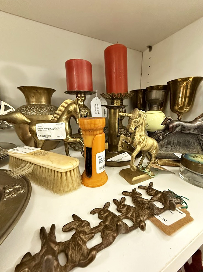 Brass horses gallop alongside vintage candle holders &ndash; each item waiting for its chance to become someone's favorite conversation piece.