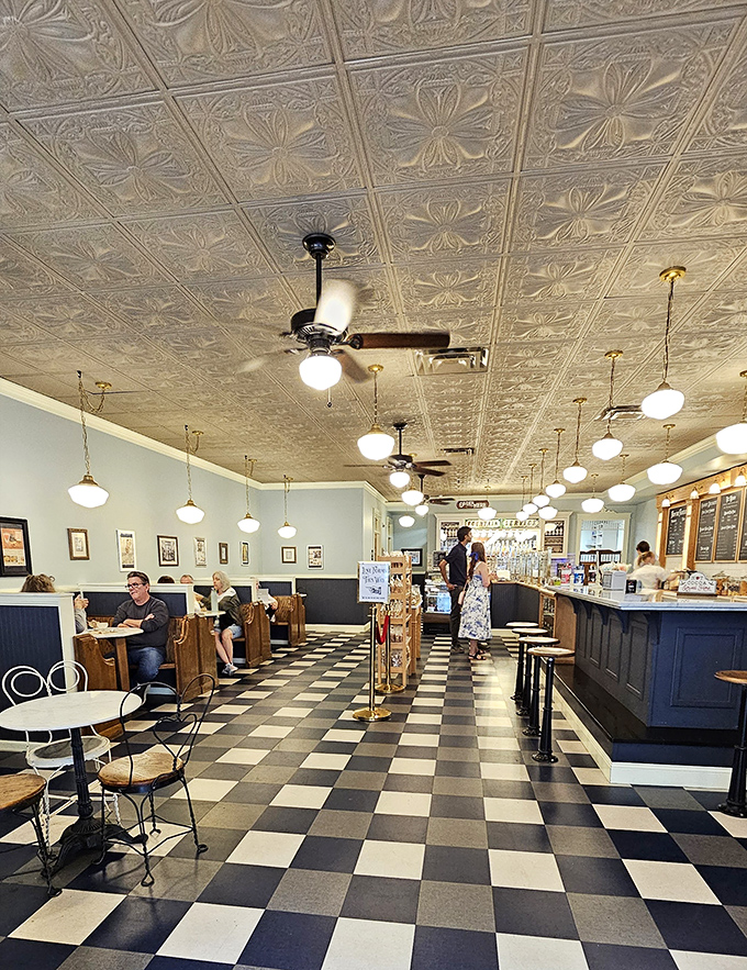 The classic soda shop experience isn't complete without fellow ice cream enthusiasts enjoying their treats in a space where nostalgia is served alongside every order.