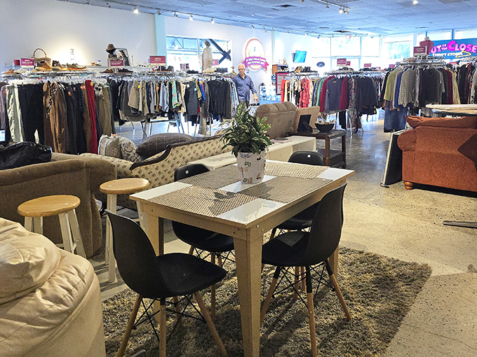 Mid-century modern meets contemporary comfort in carefully arranged furniture groupings that invite you to imagine conversations around that coffee table.