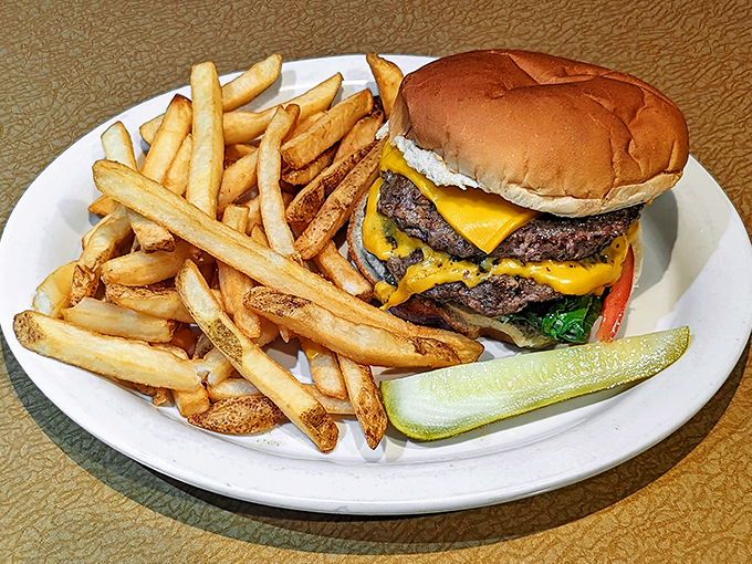 The double cheeseburger that answers the eternal question: "How much deliciousness can fit between two buns?" The answer: precisely this much.