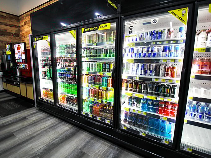 The refrigerated drink section offers a rainbow of hydration options that would make any road-tripper's parched throat rejoice.
