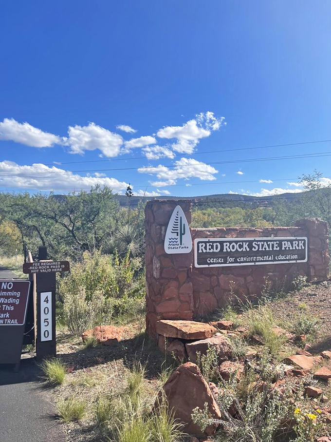 The entrance sign stands ready to welcome you to 286 acres of "I can't believe this is real" moments.