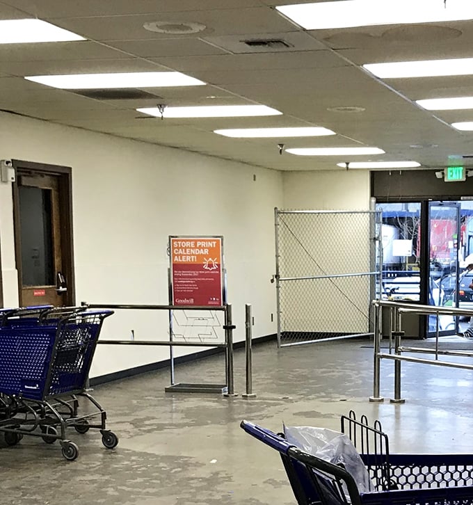 The calm before the bargain storm. This entrance area has witnessed countless shoppers entering with empty carts and leaving with full hearts (and fuller trunks).
